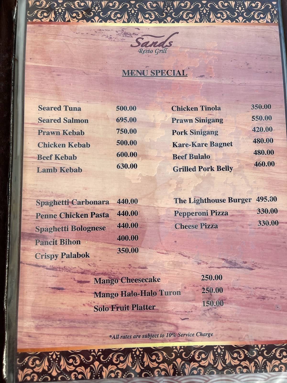 Menu at Sands Resto Grill pub & bar, Olongapo, R7CC+GQ7