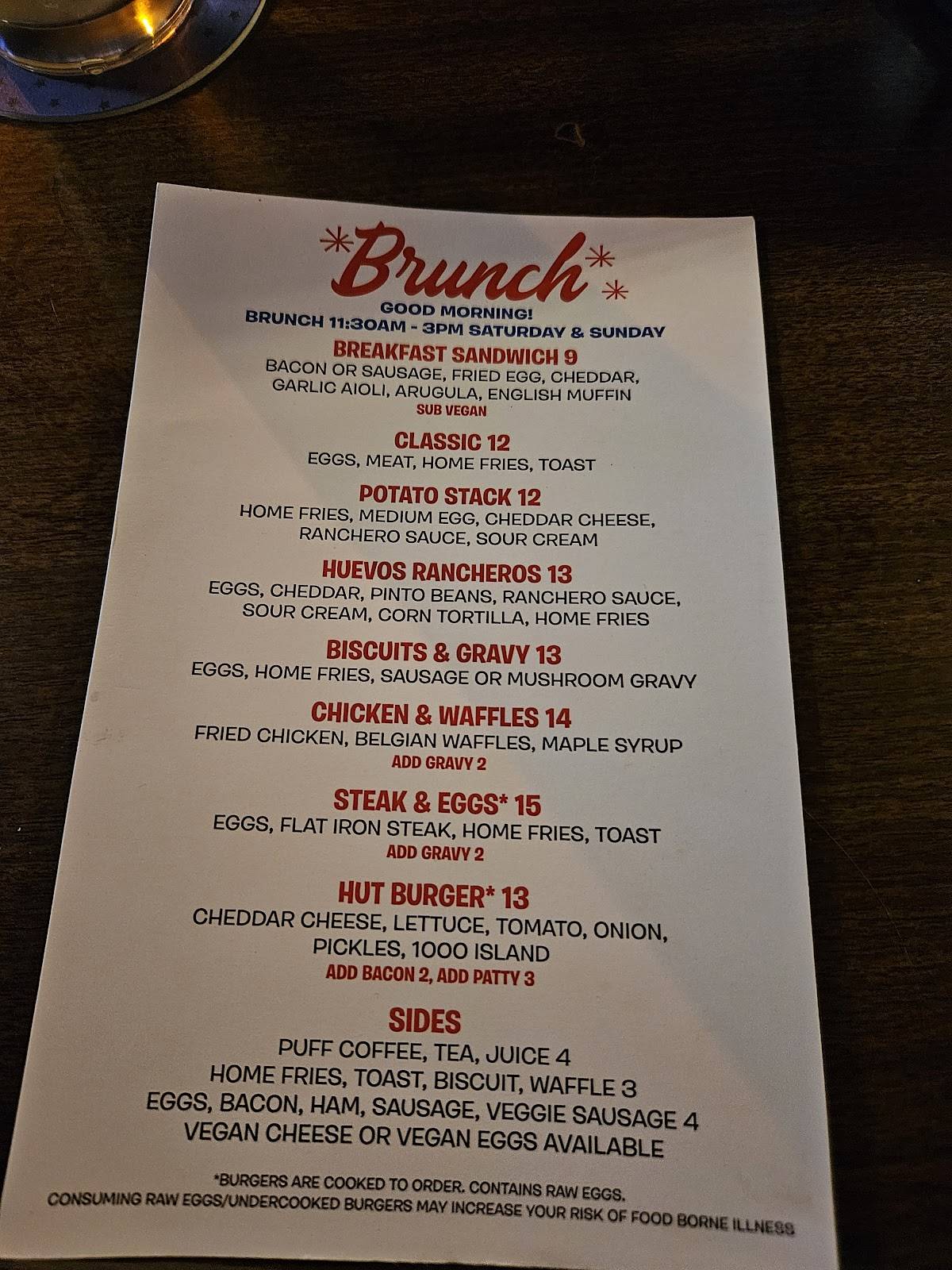 Menu at Sandy Hut pub & bar, Portland