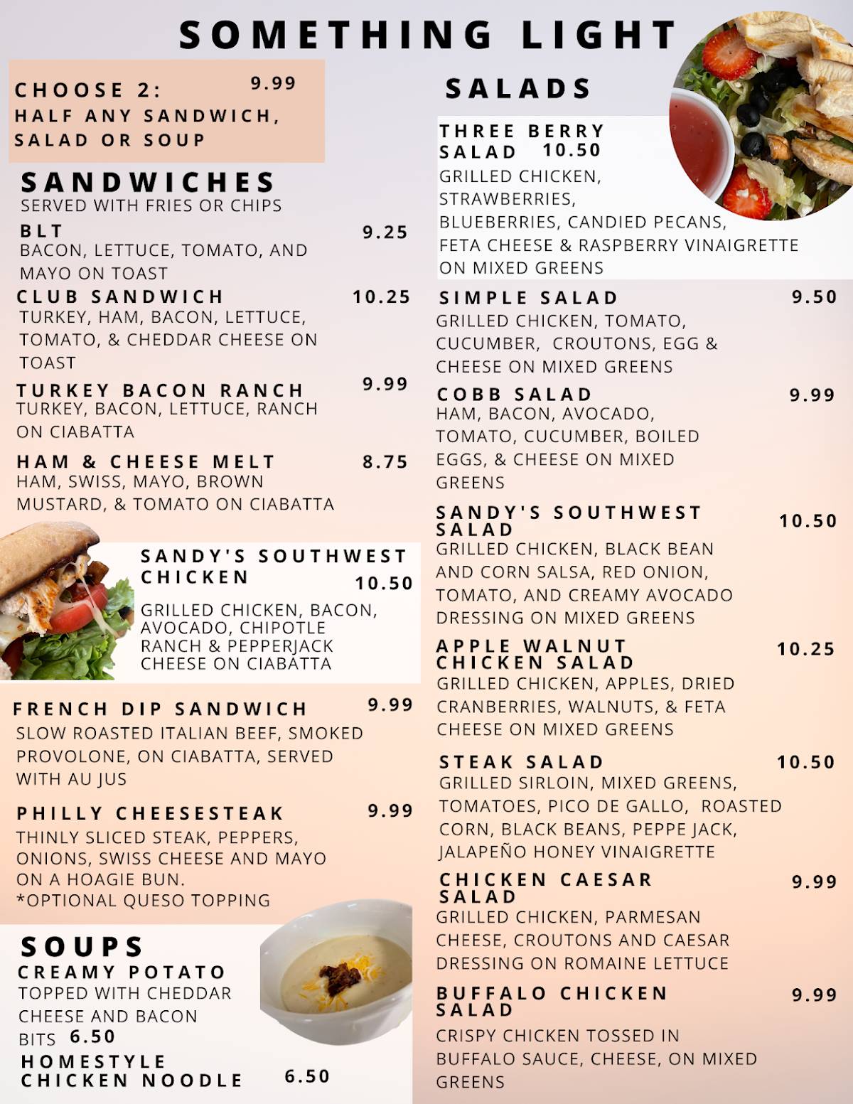 Menu at Sandy's Kitchen and Catering restaurant, Brady