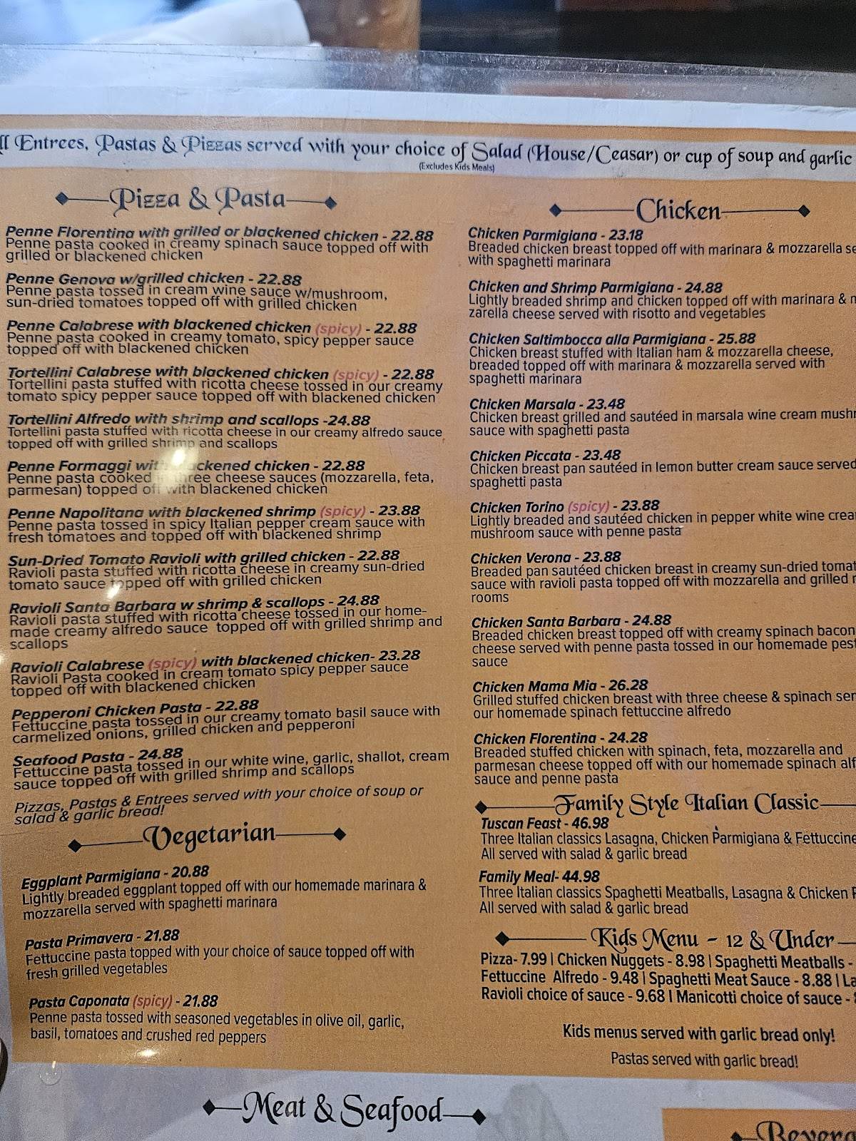 Carta de Santa Barbara Italian Cafe, Pearland, Broadway St