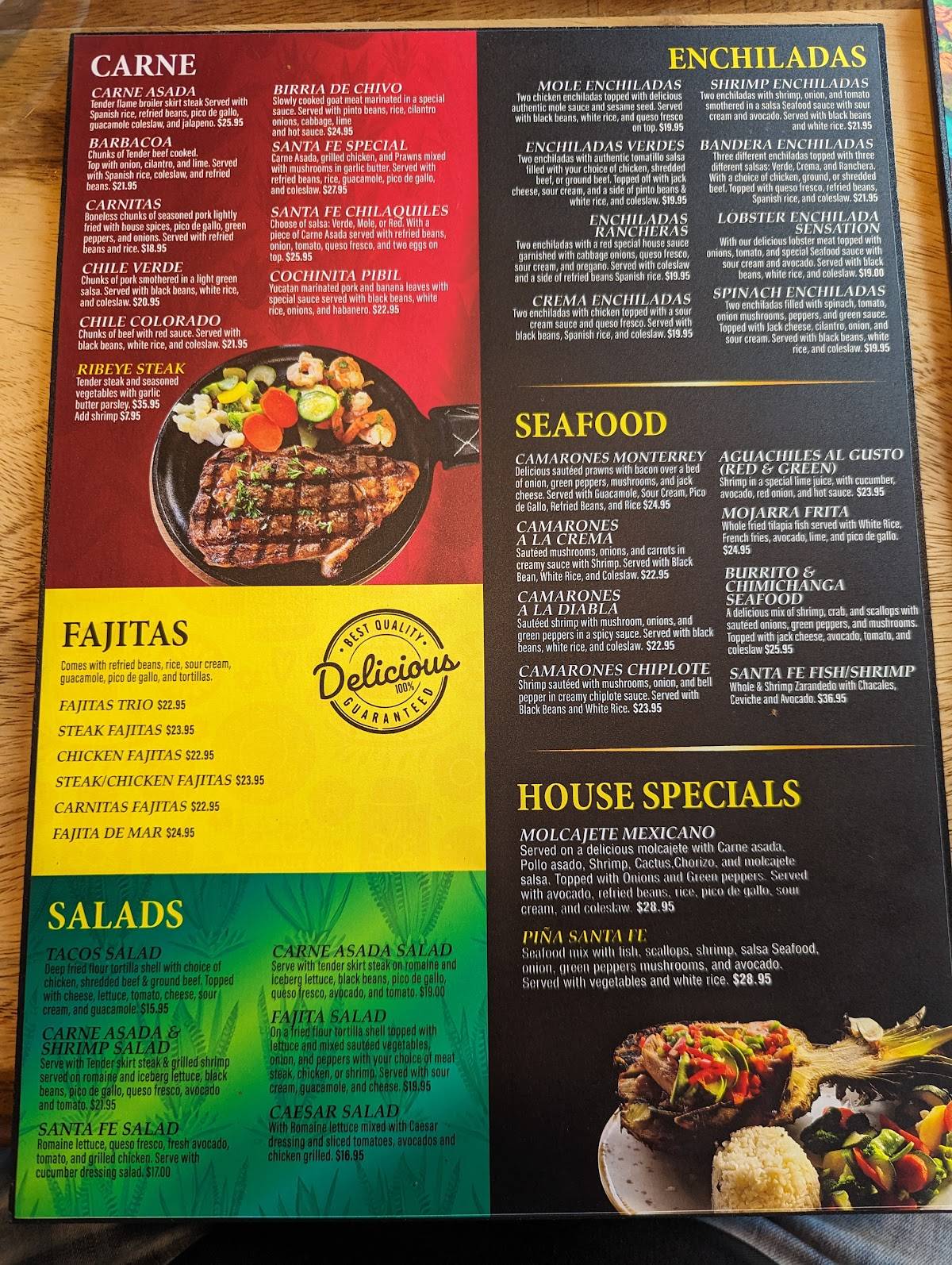 Menu at Santa Fe Mexican Restaurant & Cantina, Wilsonville