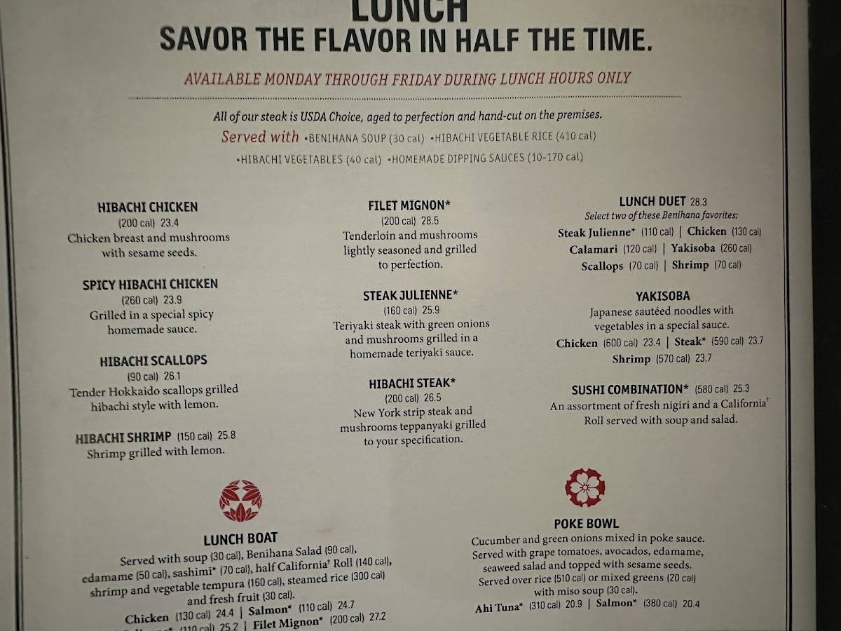 Menu at Benihana restaurant, Santa Monica