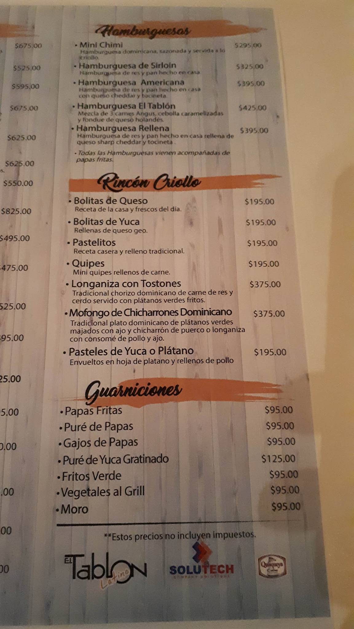 Carta del restaurante El Tablon Latino, Santiago De Los Caballeros, C ...