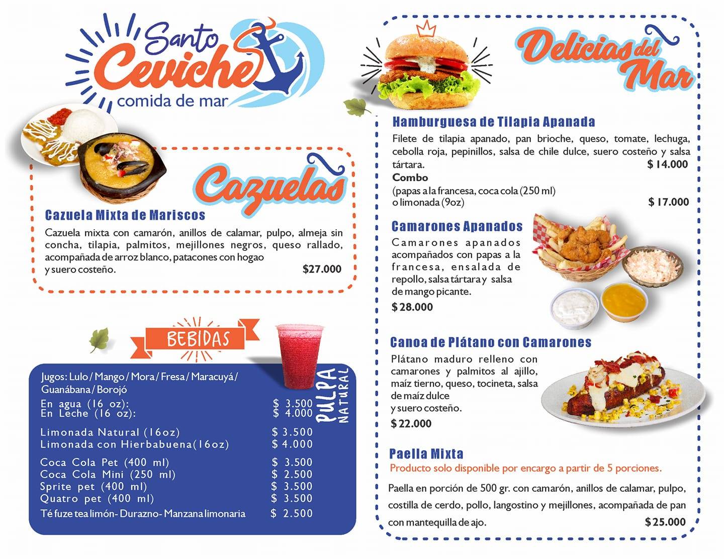 Carta del restaurante Santo Ceviche Comida del Mar, Bogotá