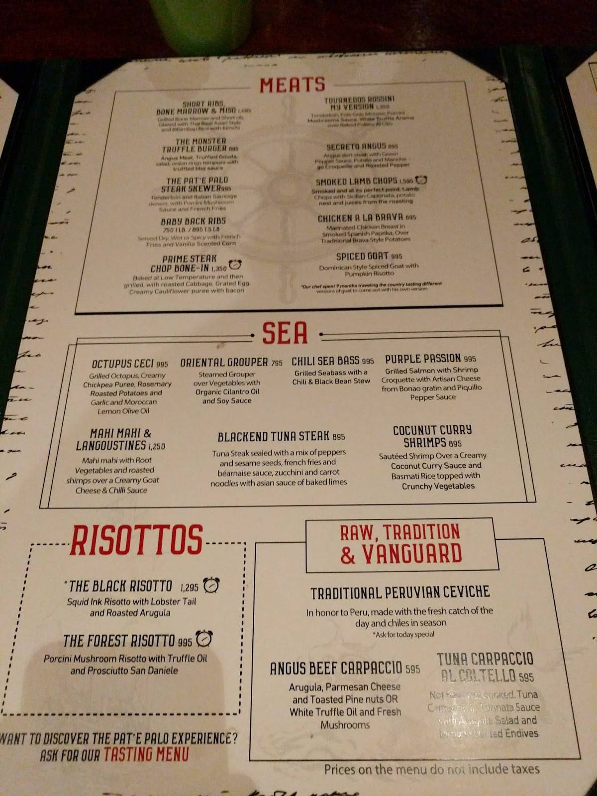 Menu at Pat'e Palo European Brasserie restaurant, Santo Domingo, Plaza ...