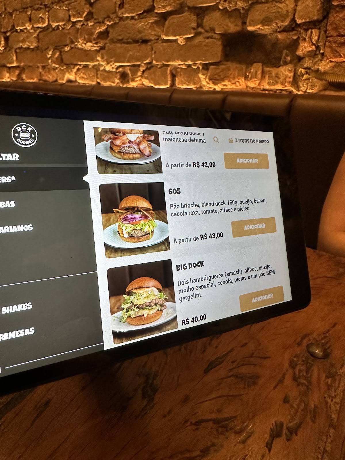 Menu at Dock Burger restaurant, São Paulo