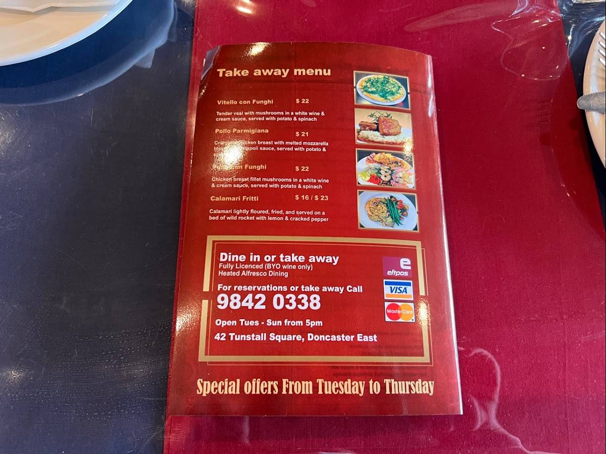 Menu at Saporito restaurant, Doncaster East