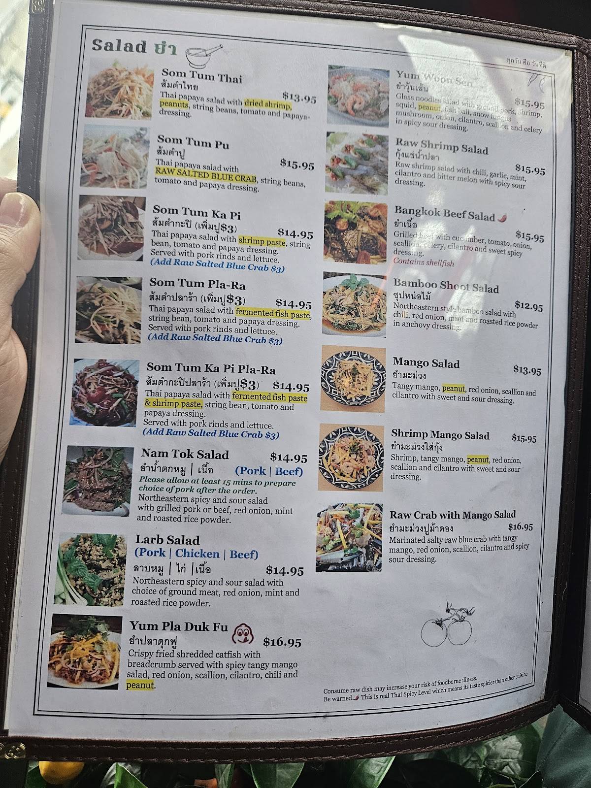 Menu at Saranrom Thai restaurant, New York City