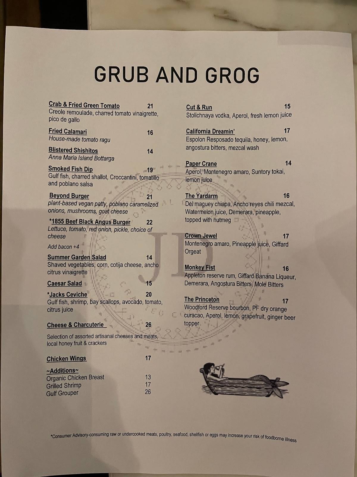 Menu at Jack Dusty pub & bar, Sarasota, Ritz Carlton Dr