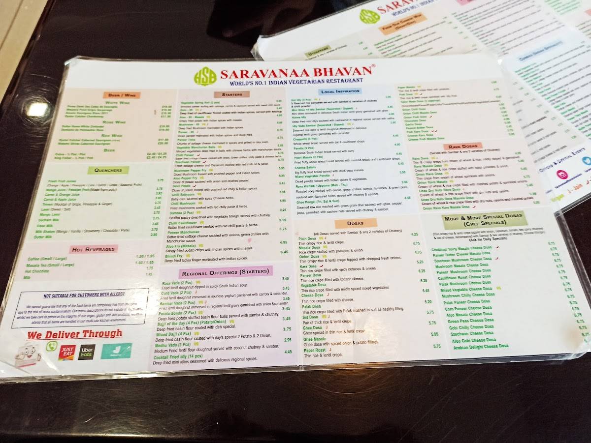 Menu at Saravanaa Bhavan East Ham restaurant, London, 300 High St N