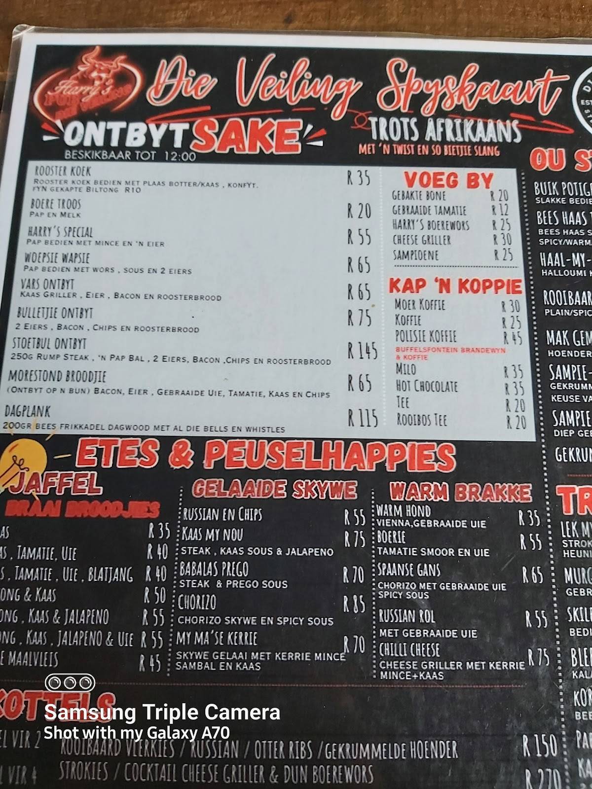 Menu at Die Veiling Sasolburg restaurant, Sasolburg