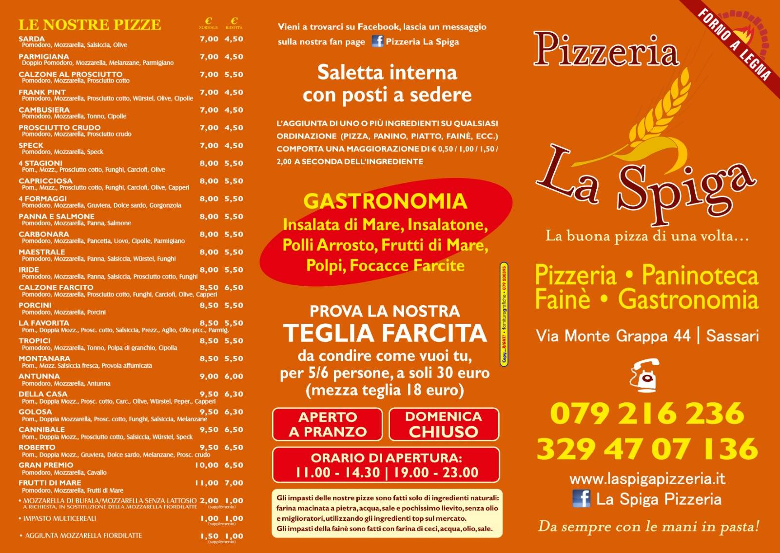 Menu da Pizzeria Paninoteca La Spiga, Sassari