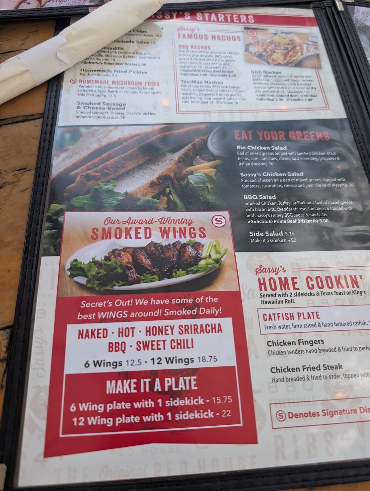 Menu at Sassy's Red House BBQ, Fayetteville