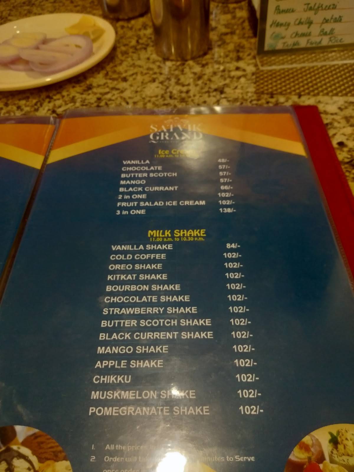 Menu at Satvik Grand, Bengaluru