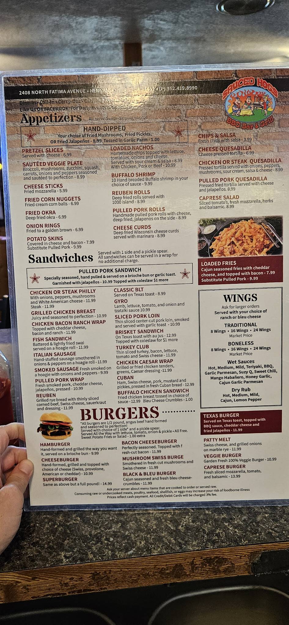 Menu at Sauced Hogs BBQ, Hernando, N Fatima Ave
