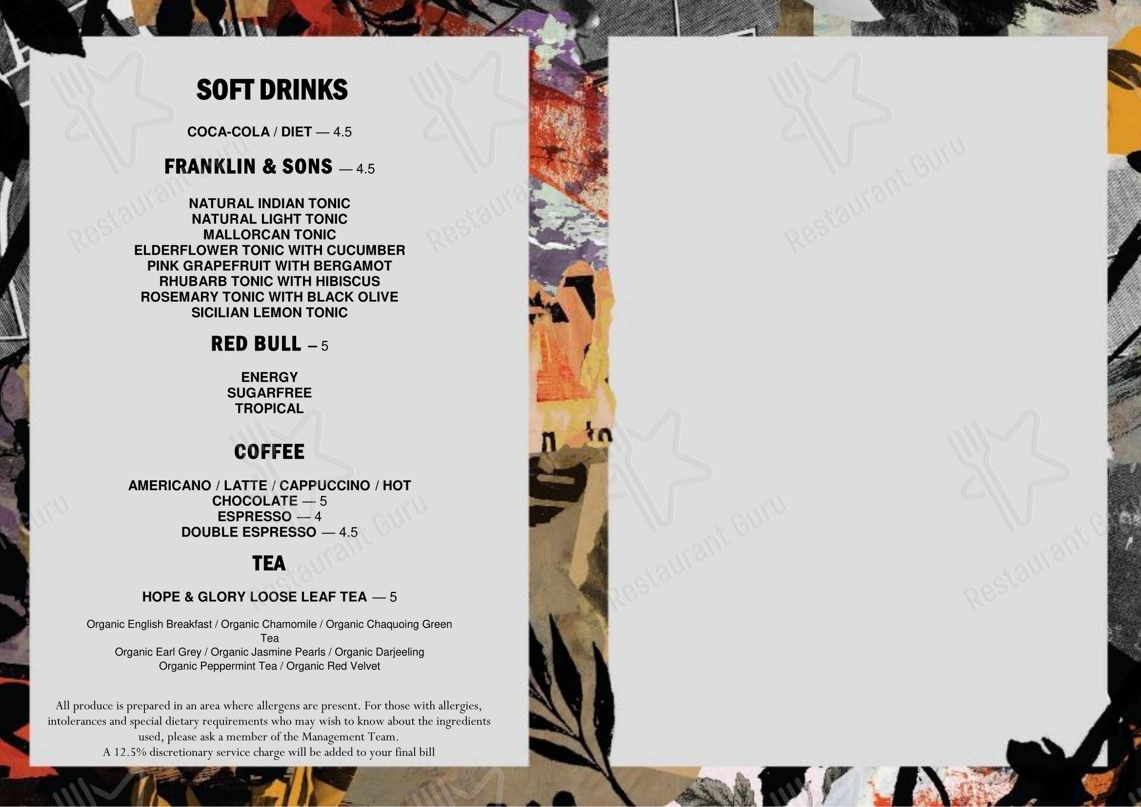 Menu at Savage Garden Rooftop Bar, London, Floor 12