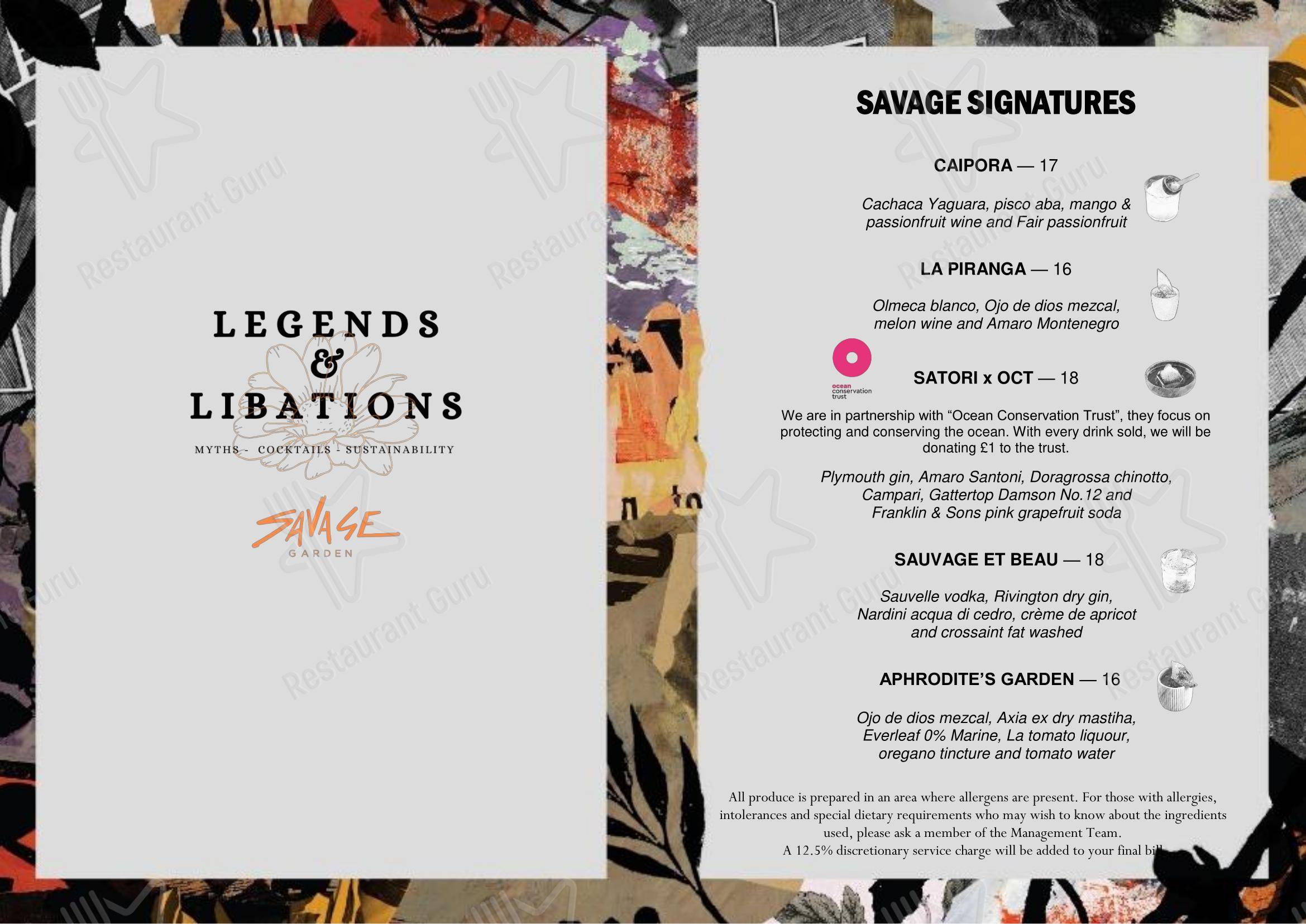 Menu at Savage Garden Rooftop Bar, London, Floor 12