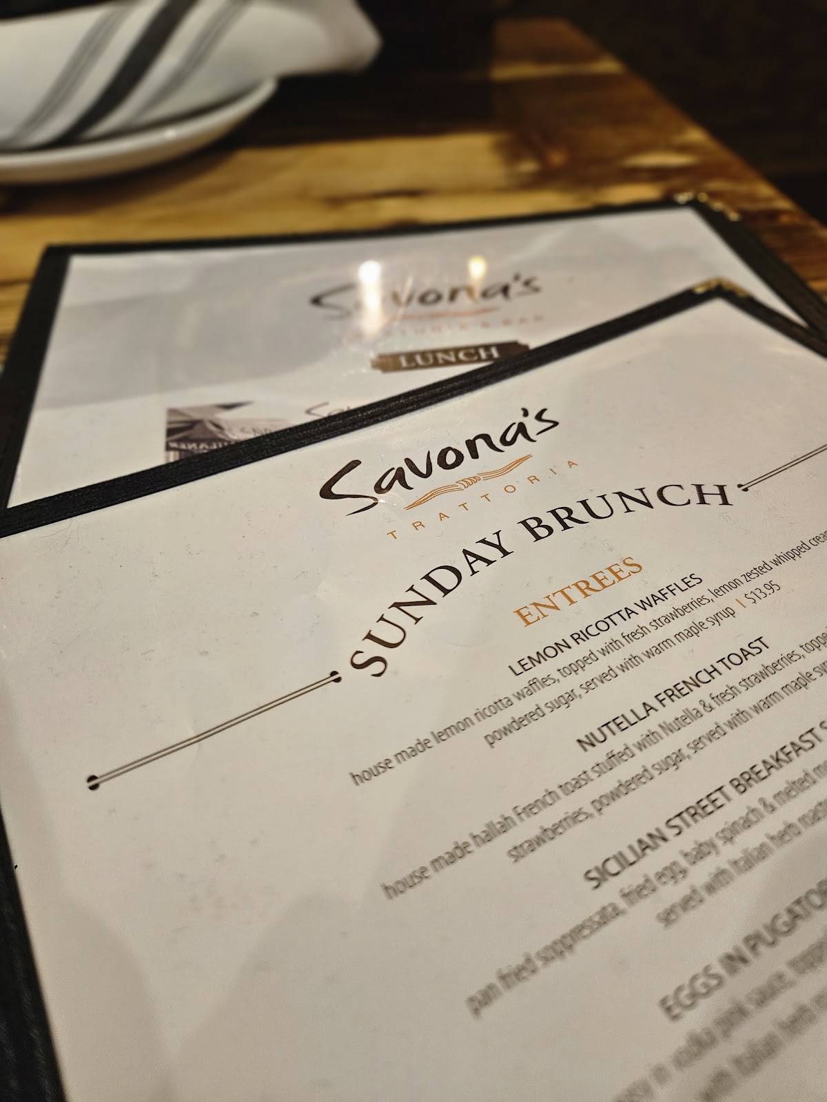 Menu at Savona's Trattoria Red Hook pub & bar, Red Hook