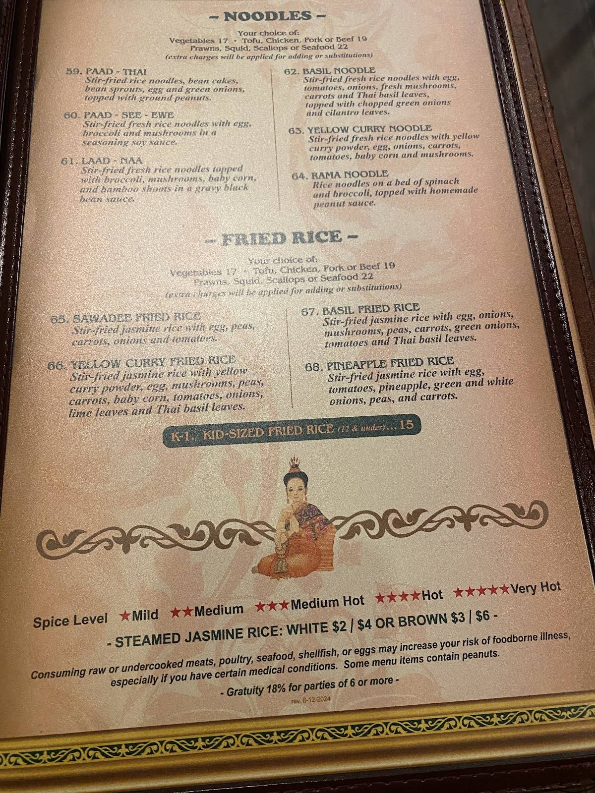 Menu at Sawadee Thai Cuisine restaurant, Sequim