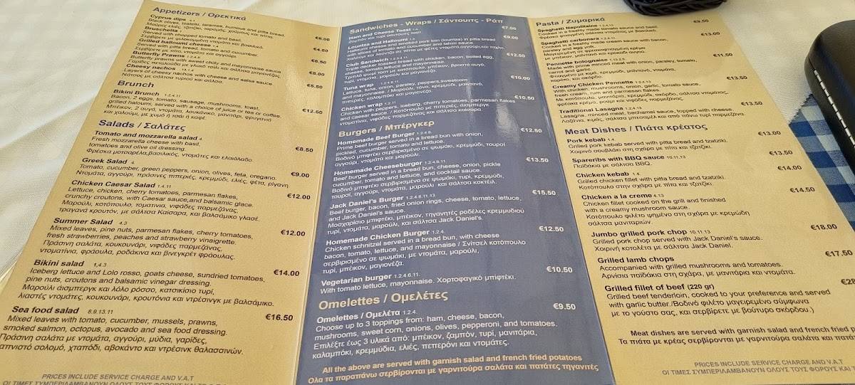 Menu at Scarabeo Beach, Paralimni, Amfitritis