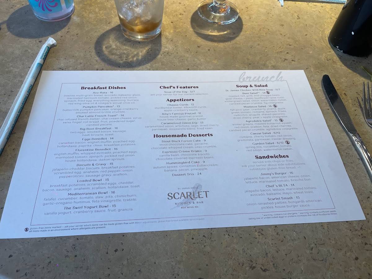 Menu at Scarlet Kitchen & Bar, Red Wing