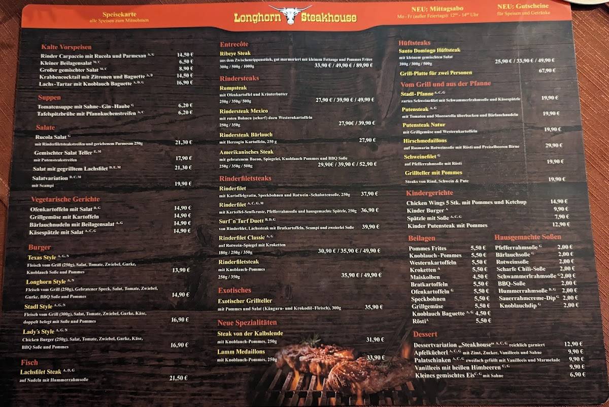 Speisekarte von Longhorn-Steakhouse - F A M Gastro Event Gbr, Schechen