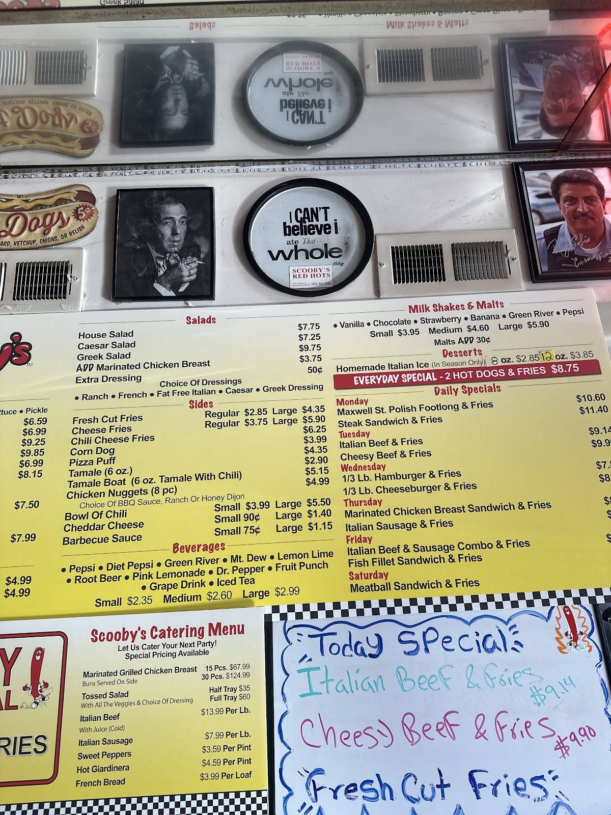 Menu at Scooby's Red Hots restaurant, Bensenville, 25 W Grand Ave