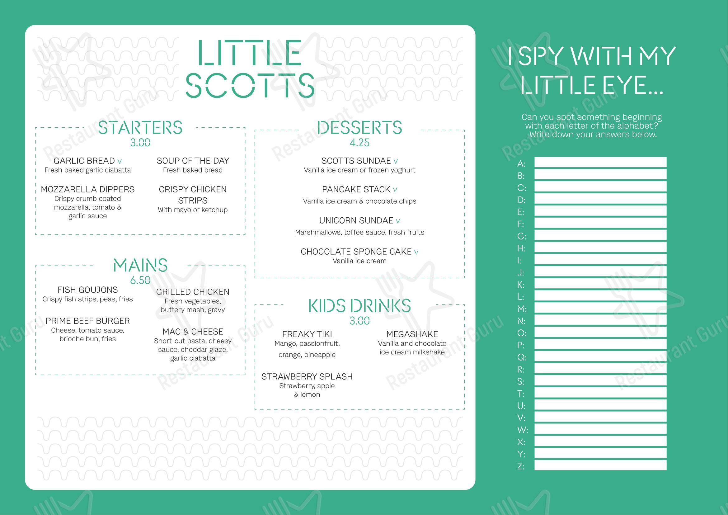 Menu at Scotts Bar & Restaurant, Largs, Largs Yacht Haven