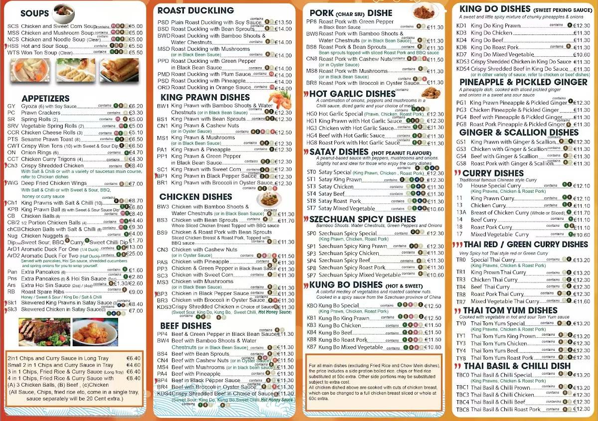 Menu at Sea Palace Chinese Takeaway fast food, Portmarnock