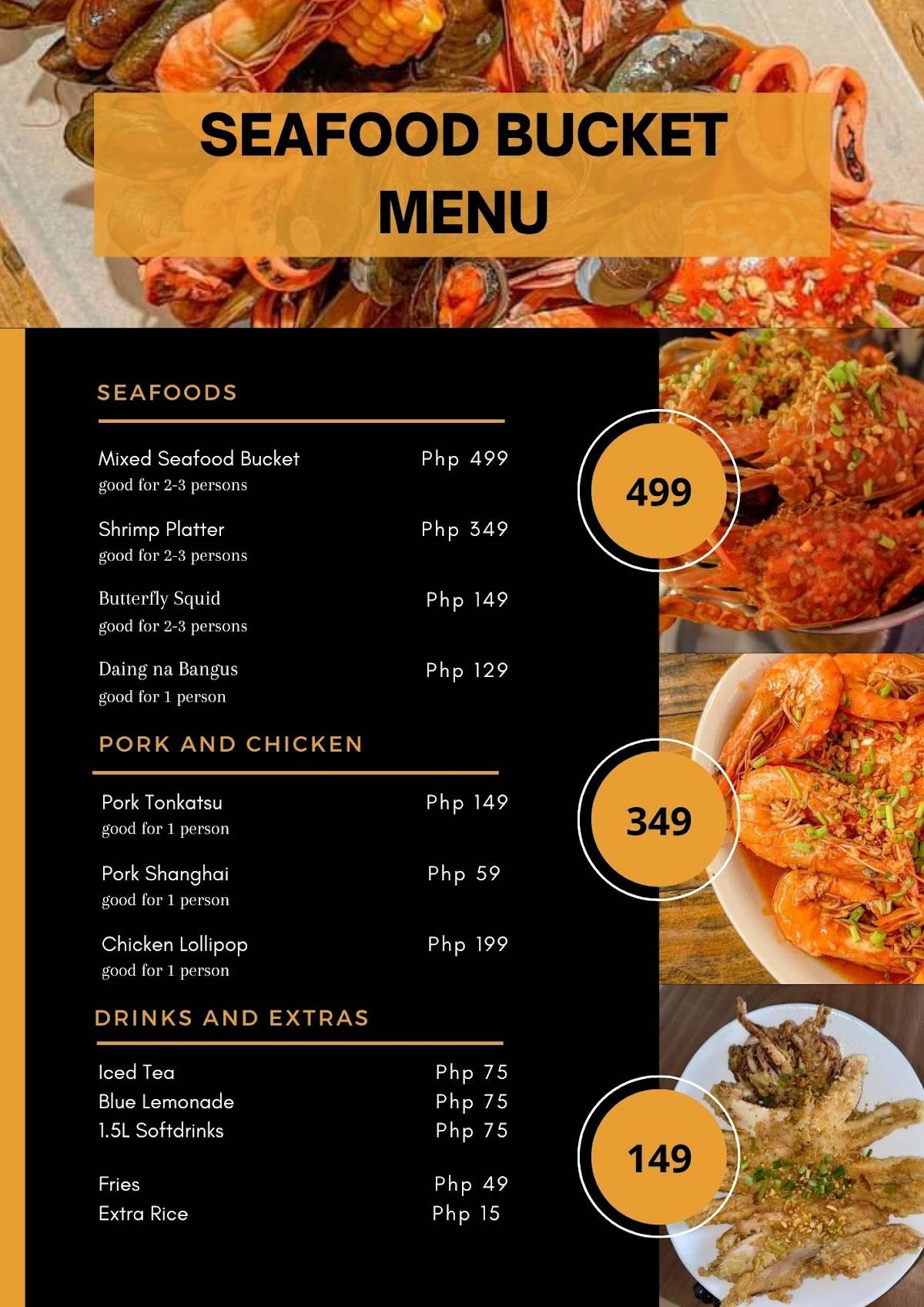 Menu at Seafood Bucket Silang restaurant, Silang
