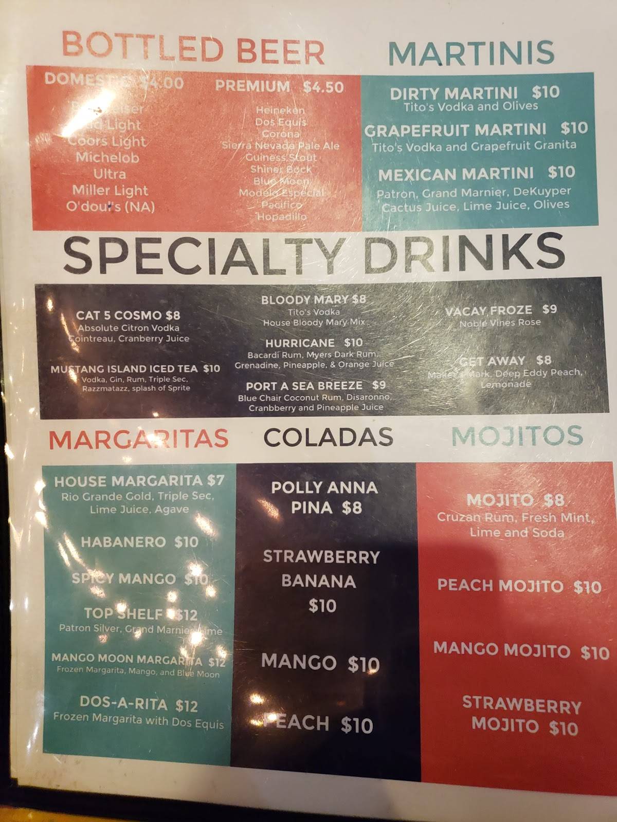 Menu at Seafood & Spaghetti Works restaurant, Port Aransas