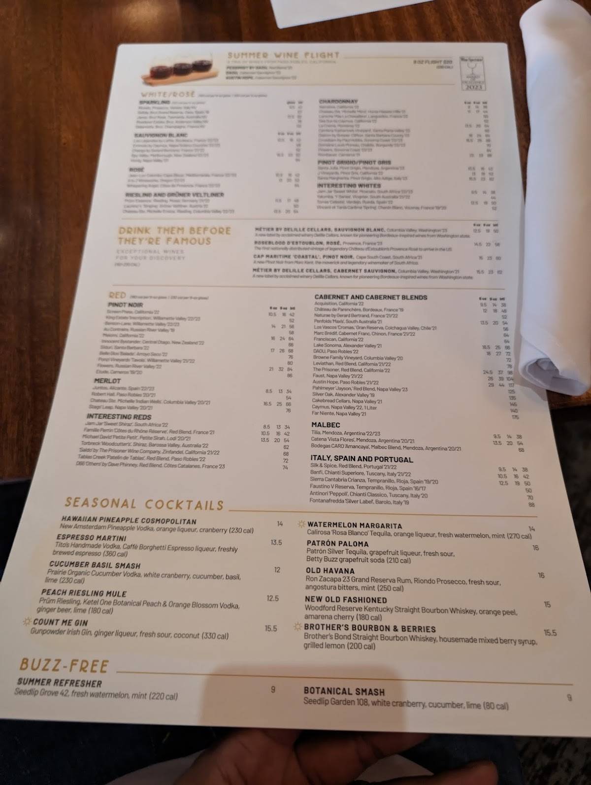 Menu at Seasons 52 pub & bar, Oak Brook, 3 Oakbrook Center