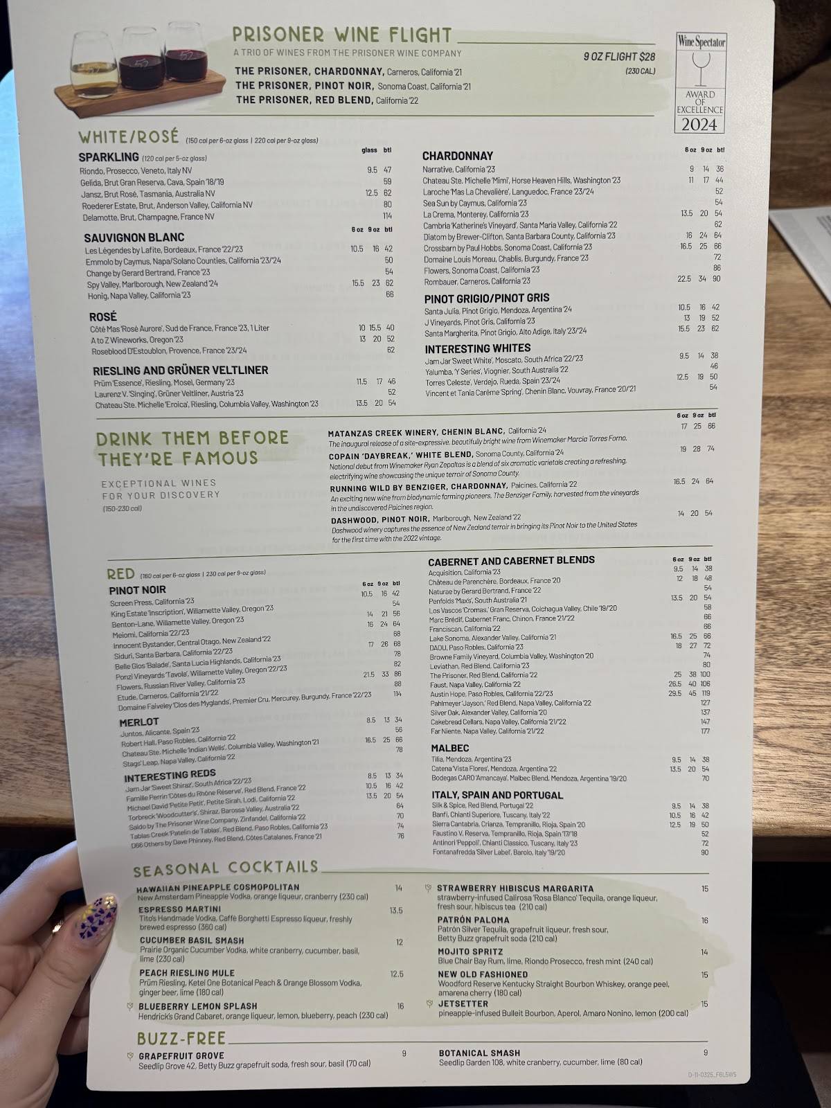 Menu at Seasons 52 pub & bar, Oak Brook, 3 Oakbrook Center
