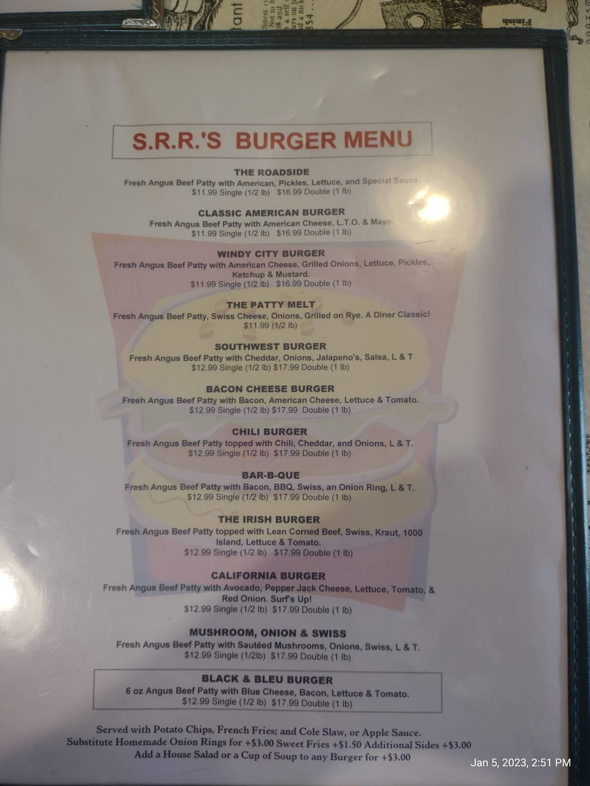 Menu at Sebastian's Roadside Restaurant, Sebastian