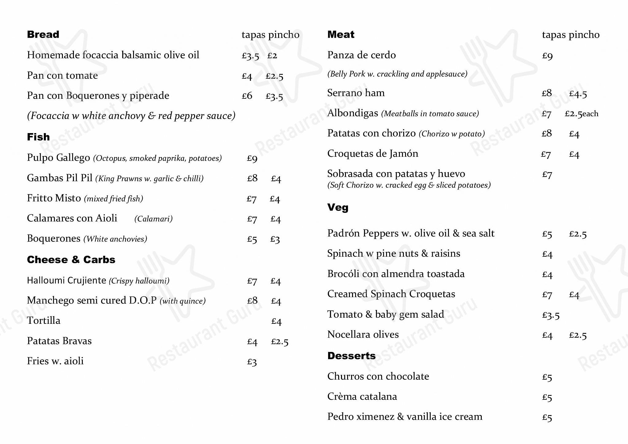 Menu at Seed Hastings pub & bar, Hastings