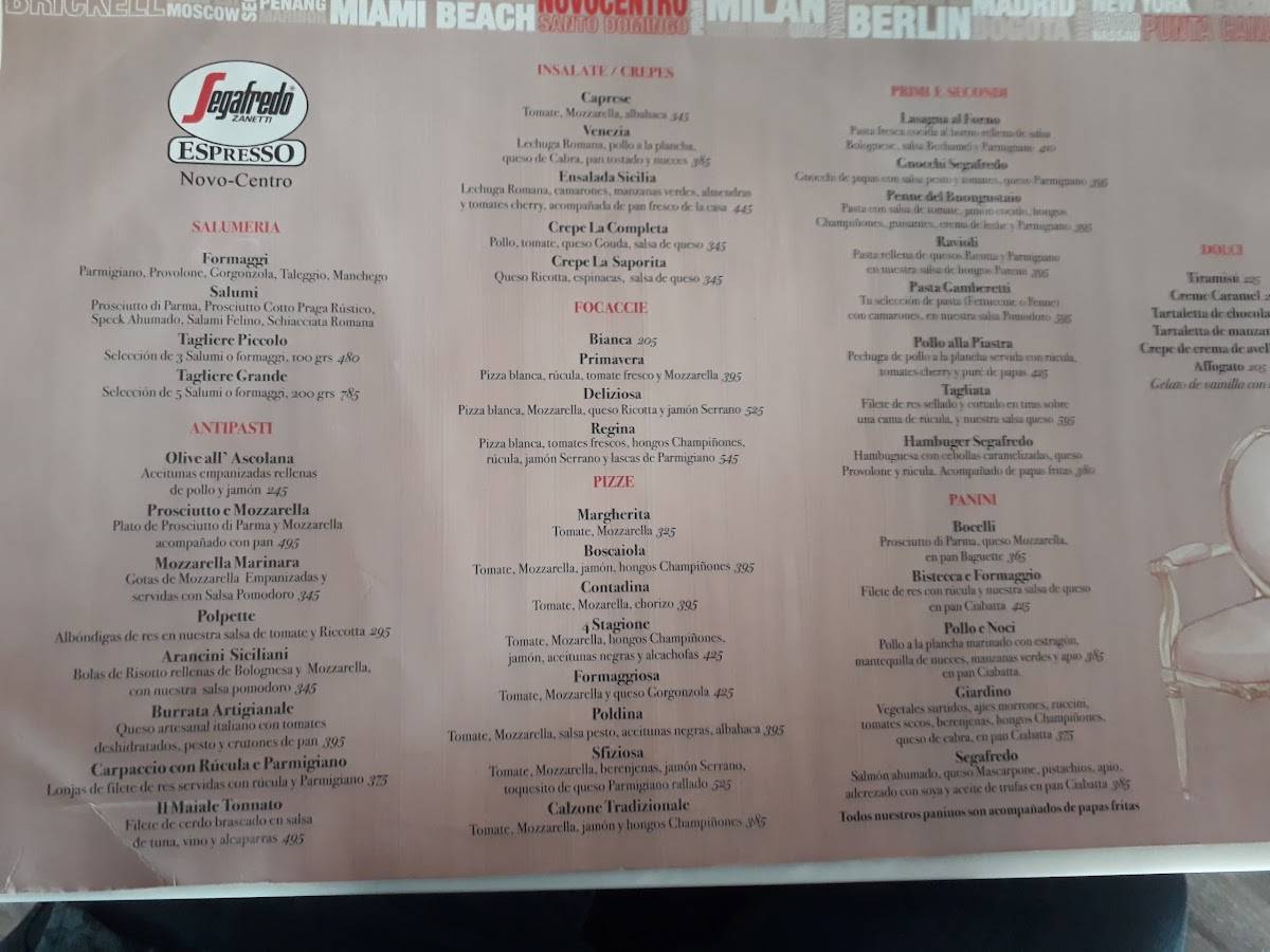 Menu at Segafredo Novocentro restaurant, Santo Domingo, Novo Centro 1er ...