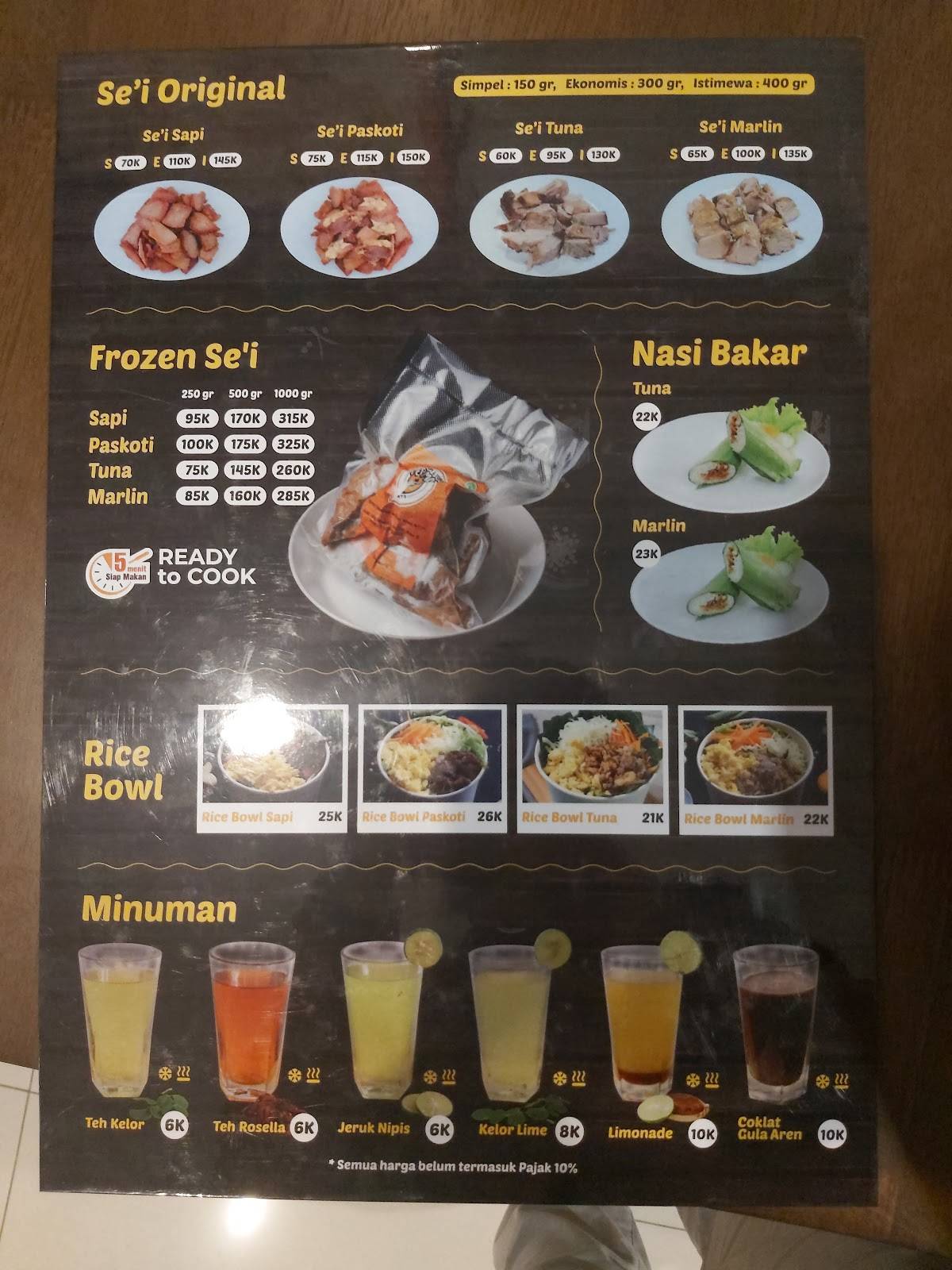 Carta del restaurante Sei Sapi & Tuna Termanu, Sendangadi