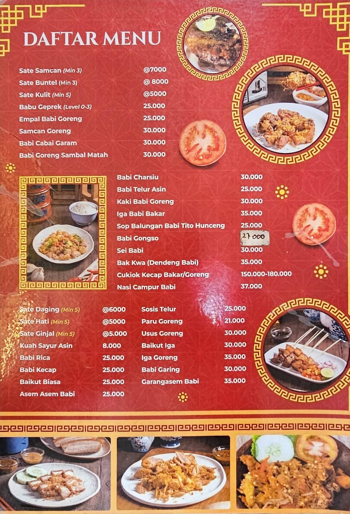 Menu at WM Kelengan Sate Babi restaurant, Semarang