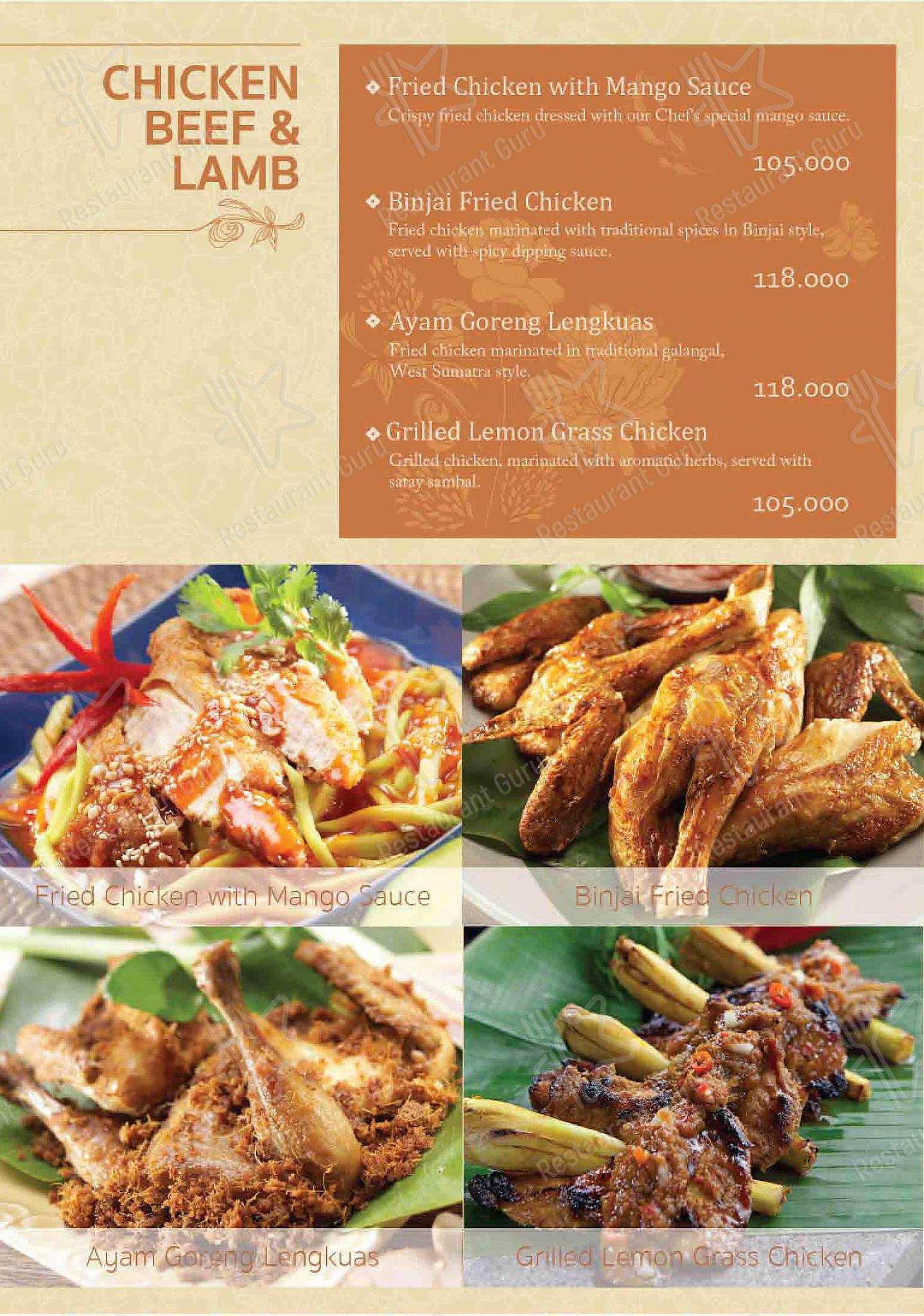 Menu at Seribu Rasa restaurant, Jakarta, Plaza Indonesia