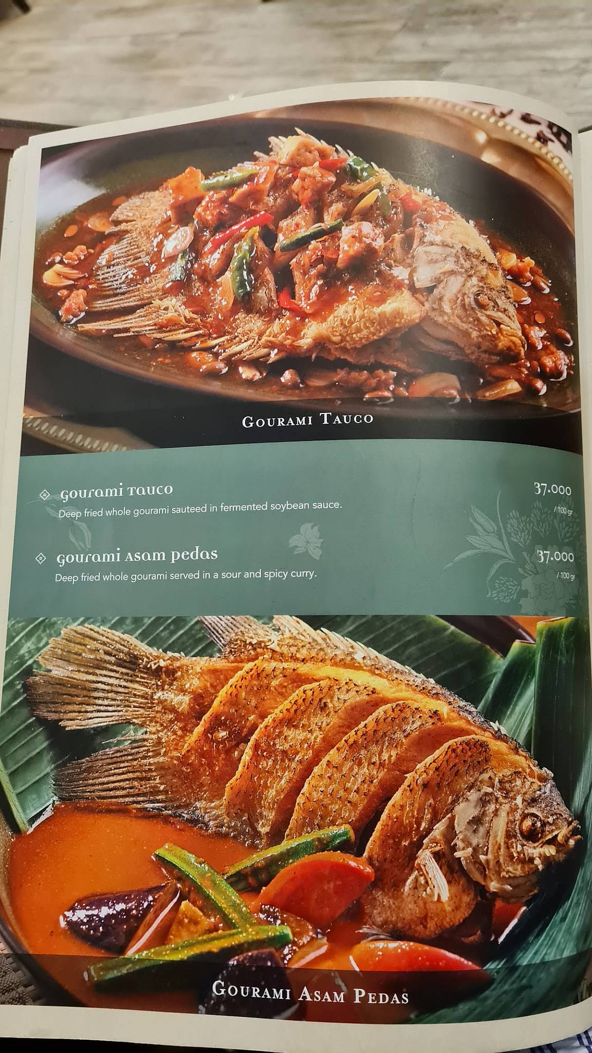 Menu at Seribu Rasa restaurant, Jakarta, Plaza Indonesia