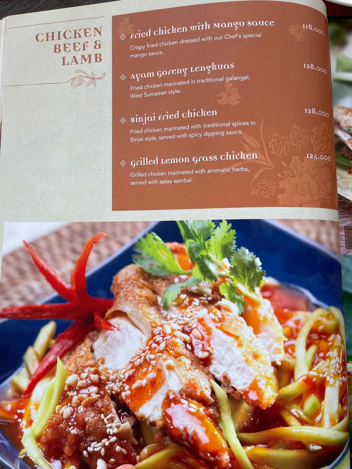 Menu at Seribu Rasa restaurant, Jakarta, Plaza Indonesia