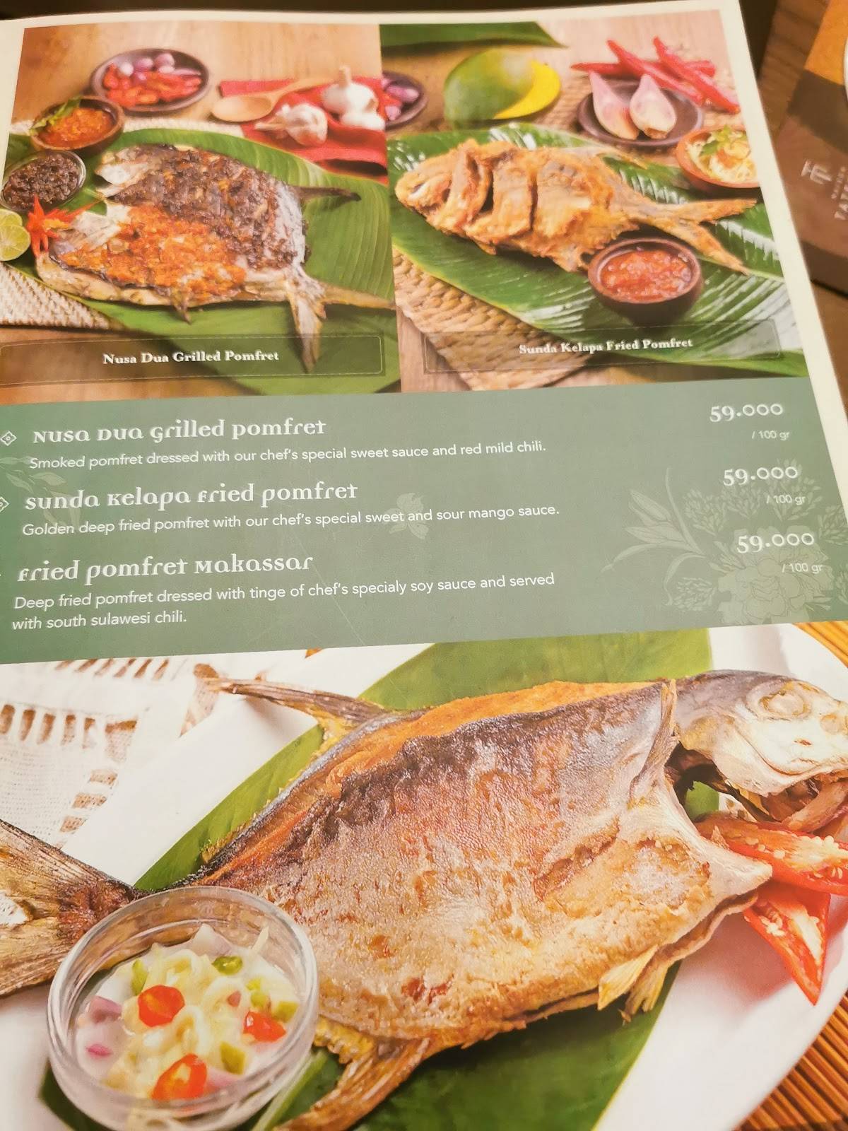 Menu at Seribu Rasa restaurant, Jakarta, Plaza Indonesia