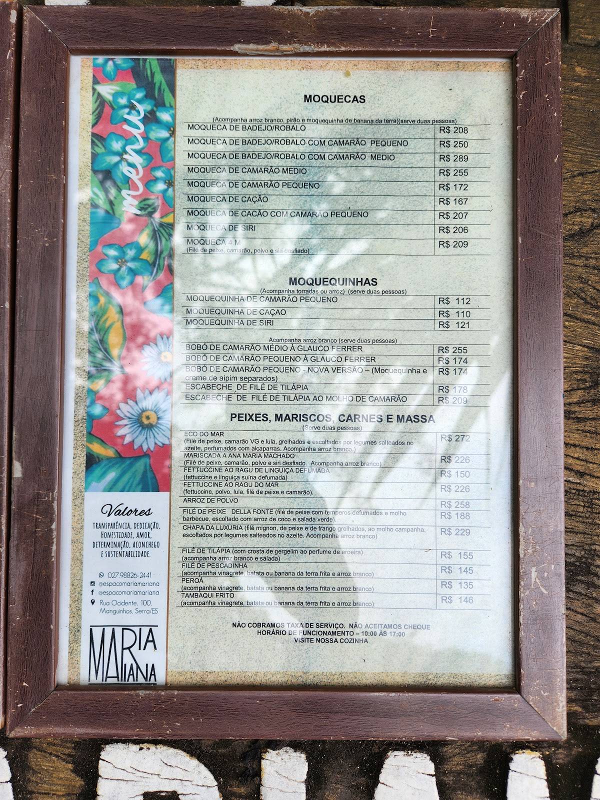 Menu em Espaço Maria Mariana restaurante, Serra