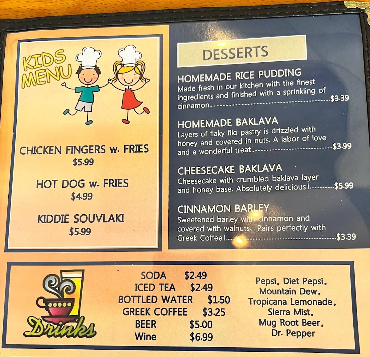 Menu at Seven Springs Souvlaki restaurant, New Port Richey
