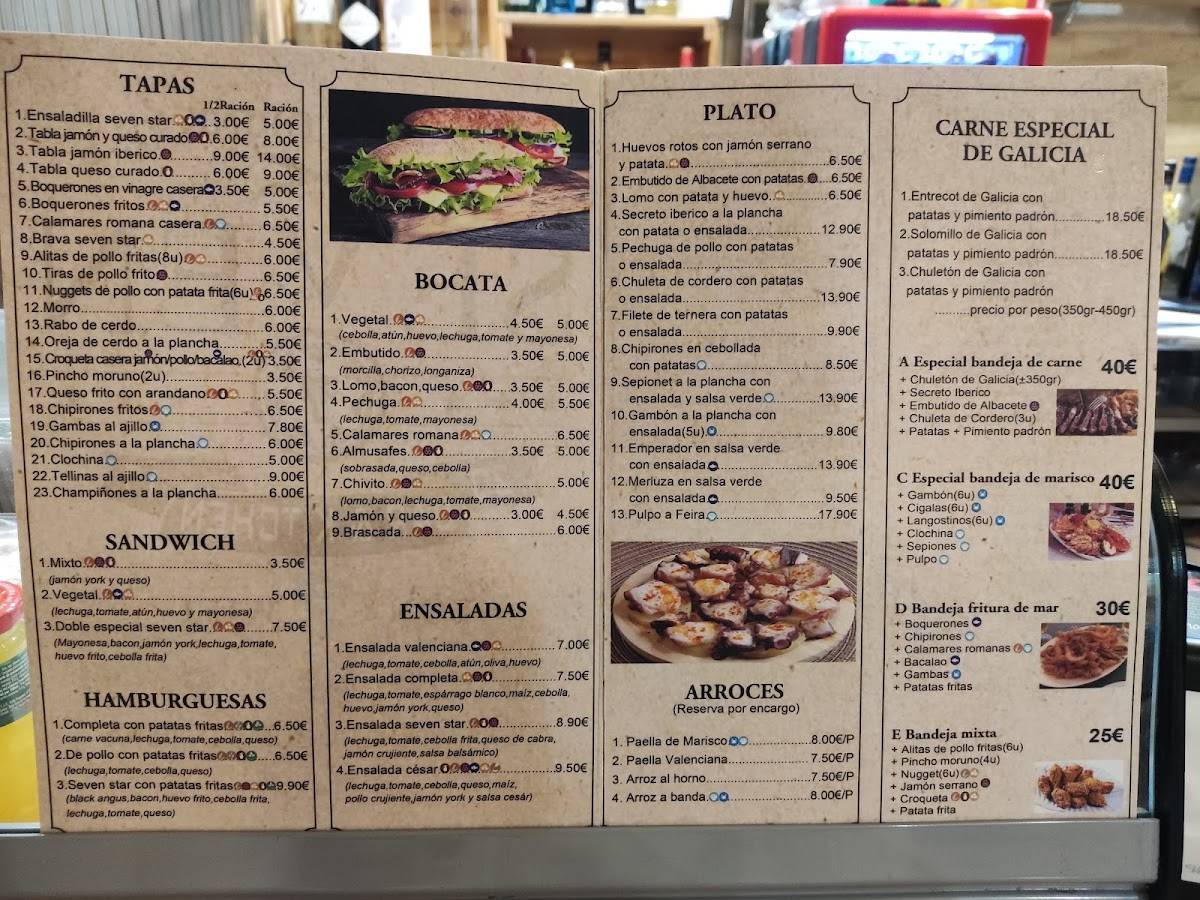 Carta del restaurante Seven Star, Valencia