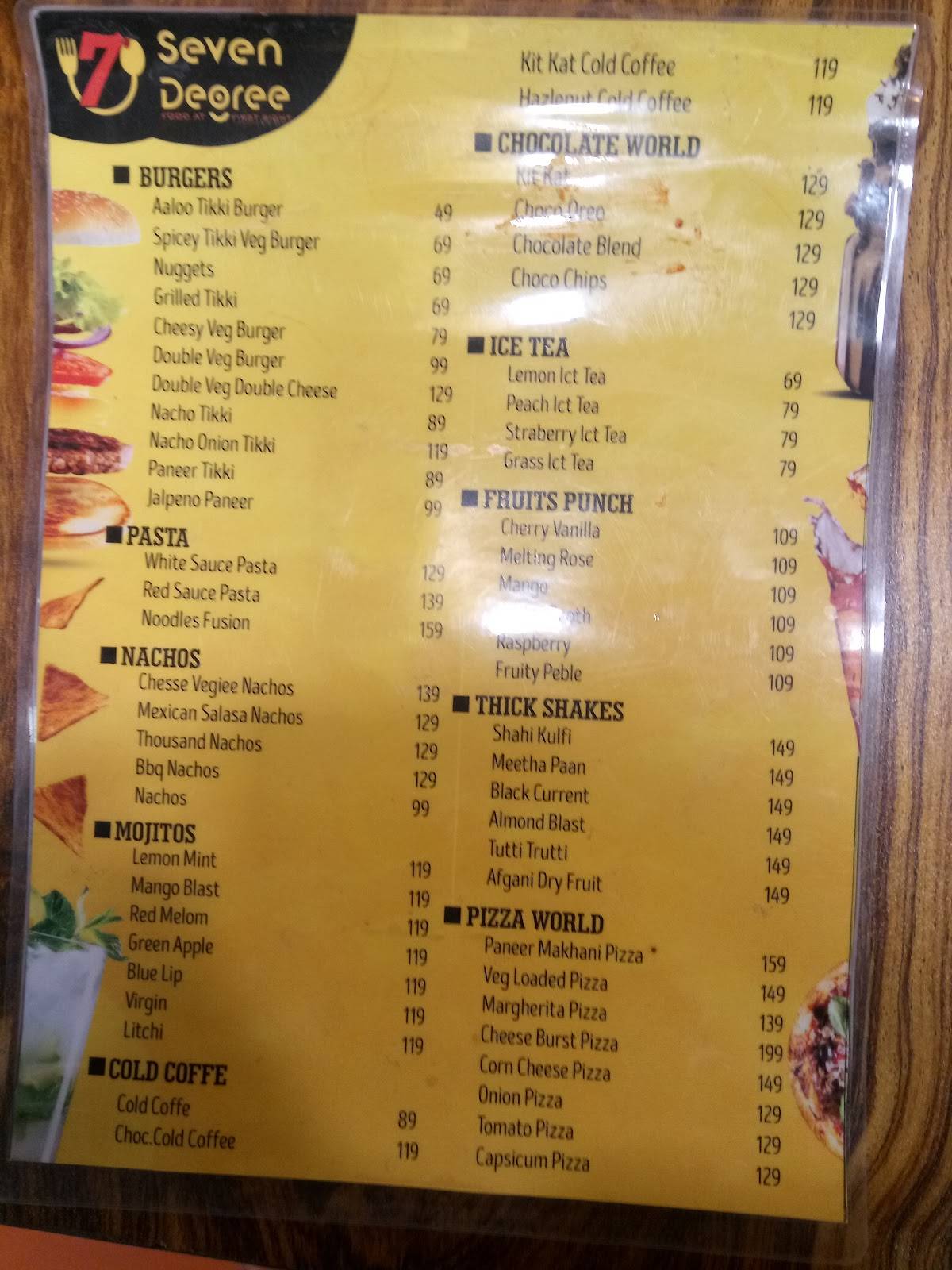 Menu at Seven degree, Bina