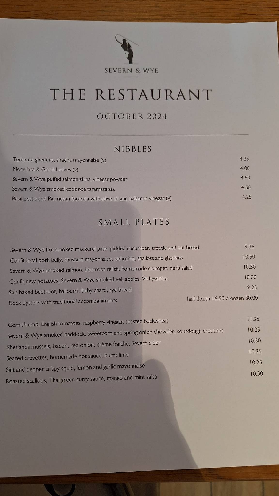 Menu at Severn & Wye Smokery restaurant, Westbury-on-Severn