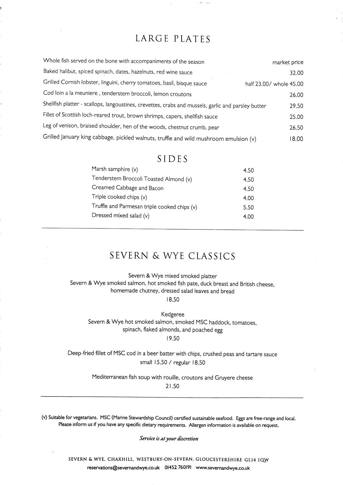 Menu at Severn & Wye Smokery restaurant, Westbury-on-Severn