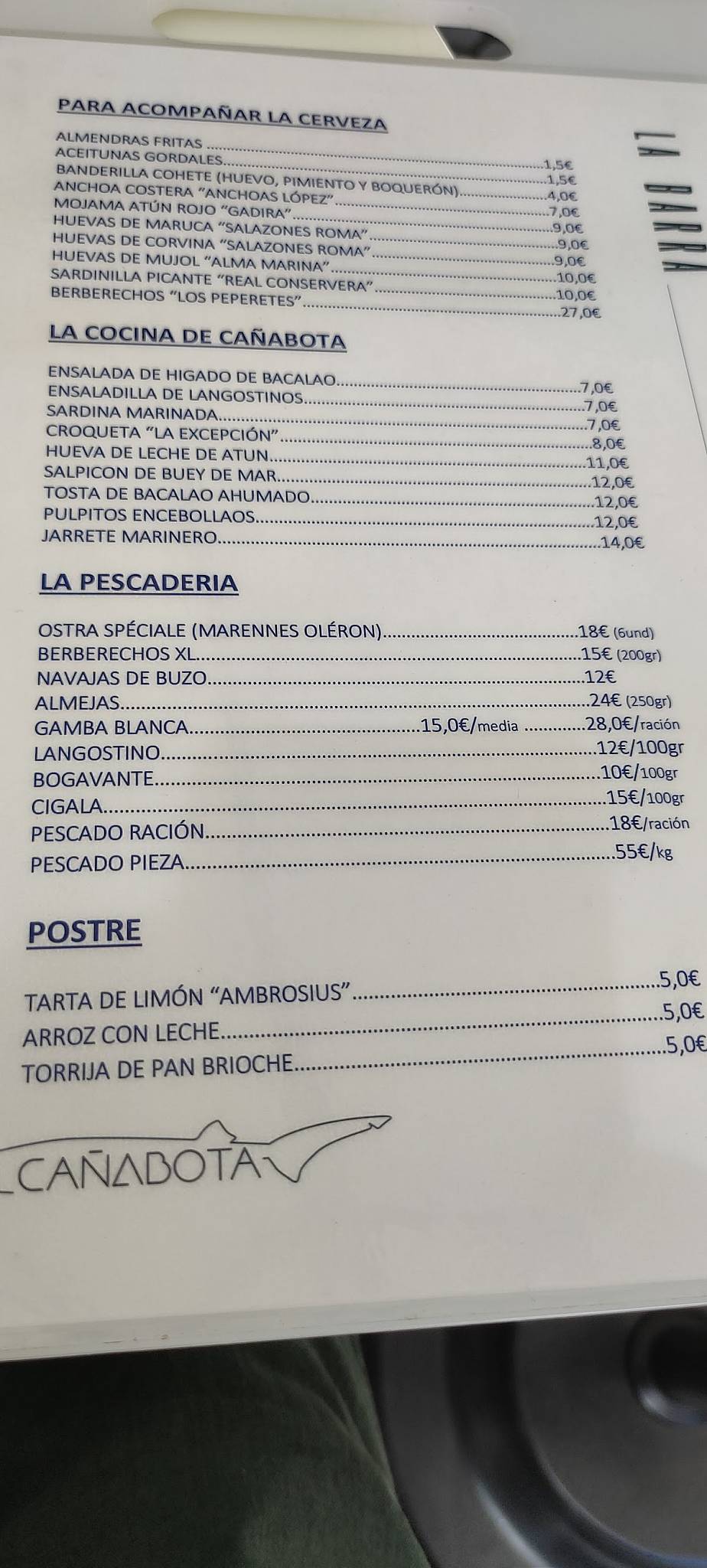 Menu at Cañabota pub & bar, Seville, C. Orfila