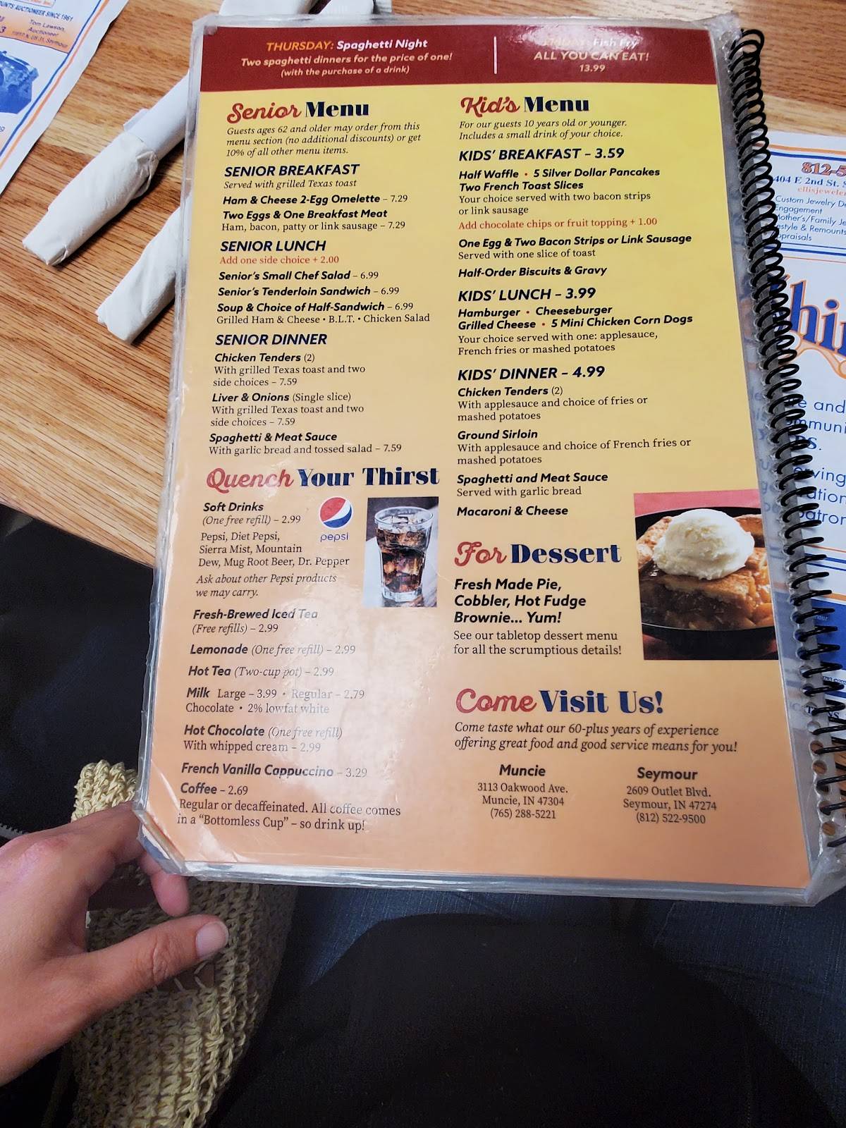 Menu at Sunshine Café restaurant, Seymour